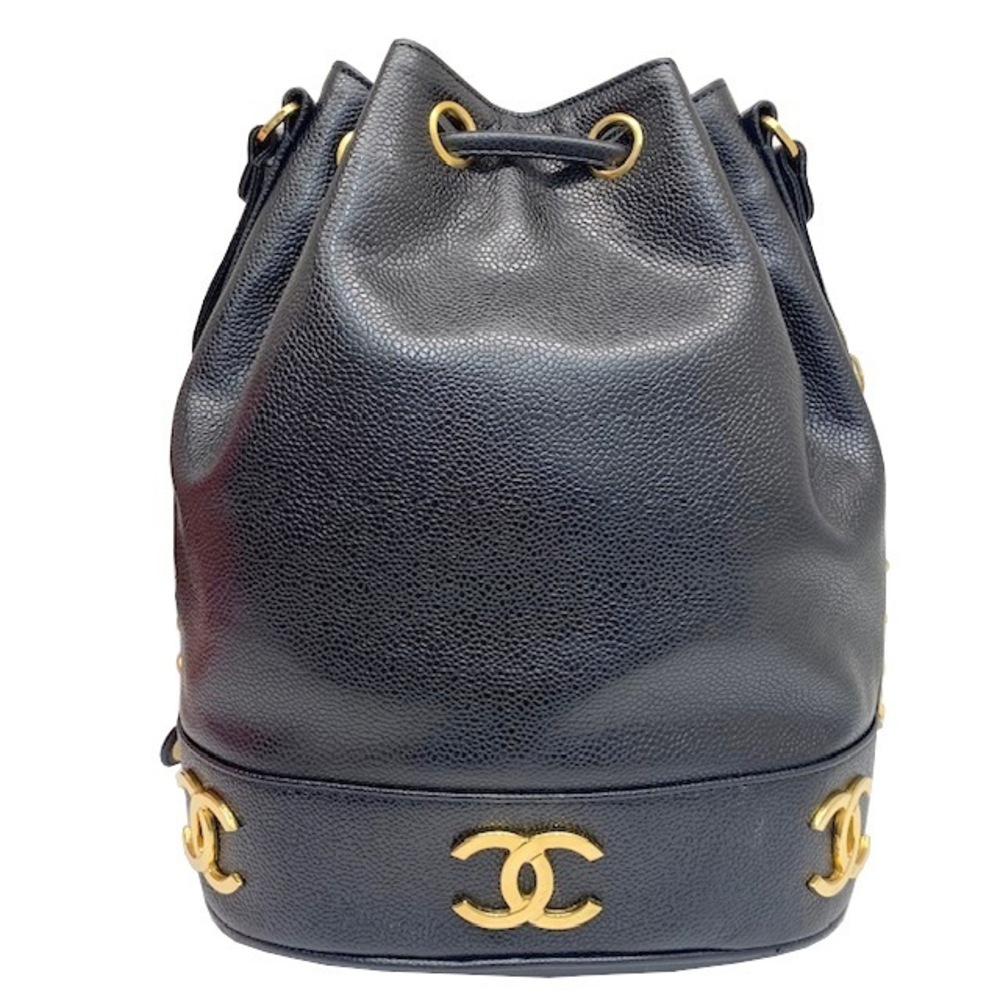Chanel Drawstring Shoulder Chain Bag Black Gold - Gem